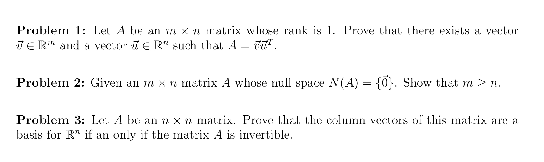 Solved Problem 1: Let A be an m × n matrix whose rank is 1. | Chegg.com