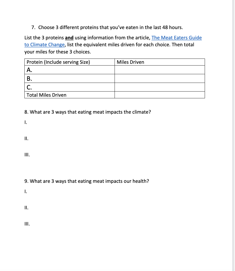 Solved 7. Choose 3 different proteins that you've eaten in | Chegg.com