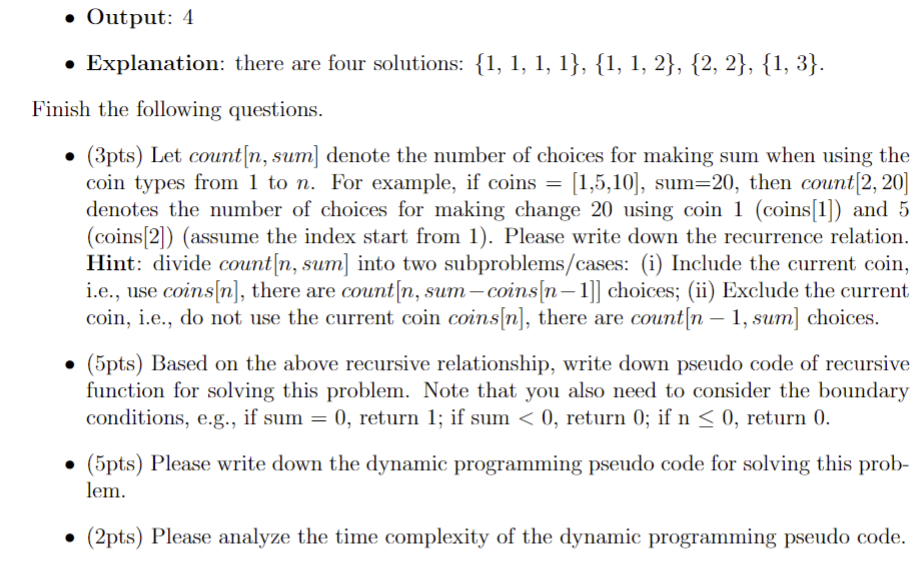 Solved Problem 3 - Coin Change (15pts) Given an integer | Chegg.com