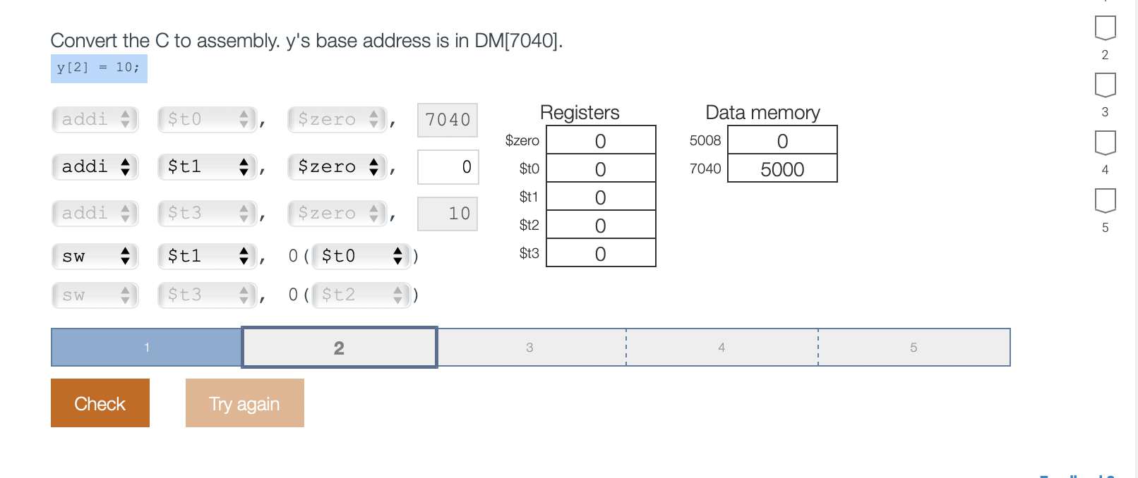 Solved Convert the C to assembly. y's base address is in | Chegg.com