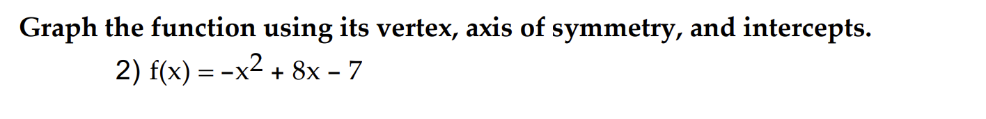 Solved Graph the function using its vertex, axis of | Chegg.com