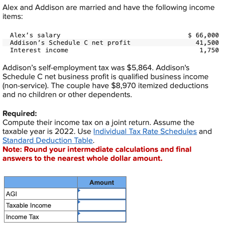 Alex and Addison are married and have the following | Chegg.com