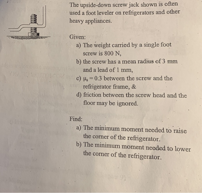 Solved The upside-down screw jack shown is often used a foot | Chegg.com