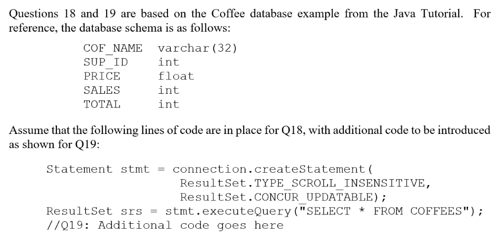 Solved Questions 18 and 19 are based on the Coffee database | Chegg.com