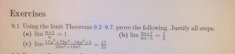 Solved Exercises 9.1 Using the limit Theorems 9.2-9.7. prove | Chegg.com