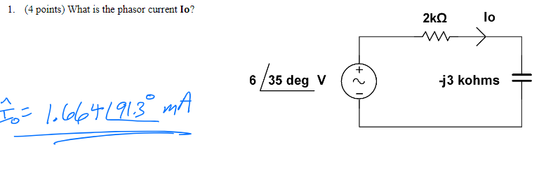 Solved 1. (4 points) What is the phasor current Io? | Chegg.com