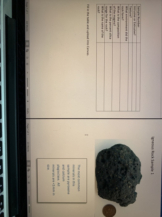 Solved Igneous Rock Sample 1 Sample Number Intrusive or | Chegg.com