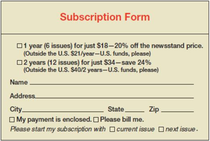 Solved Subscription Form 01 year (6 issues) for just $18–20% | Chegg.com