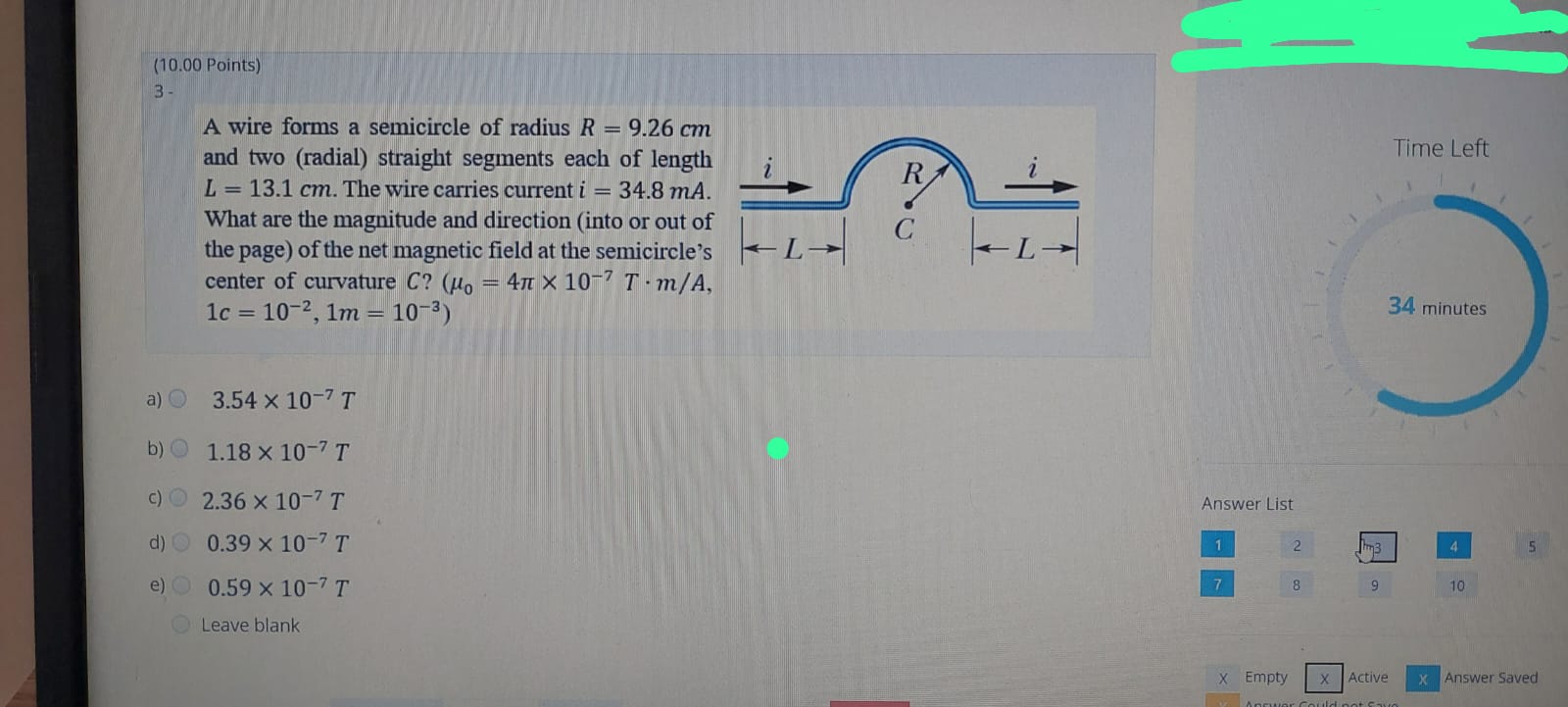 Solved 3- A wire forms a semicircle of radius R=9.26 cm and | Chegg.com