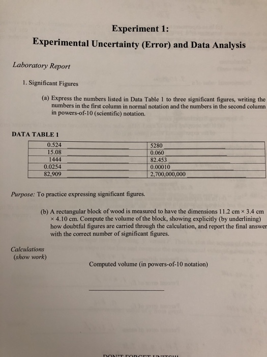 Solved Experiment 1: Experimental Uncertainty (Error) and | Chegg.com