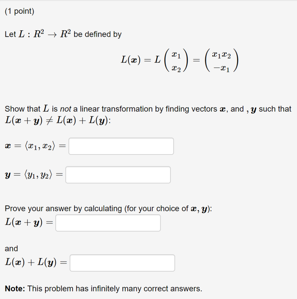 Solved (1 point) Let L:R2→R2L:R2→R2 be defined | Chegg.com