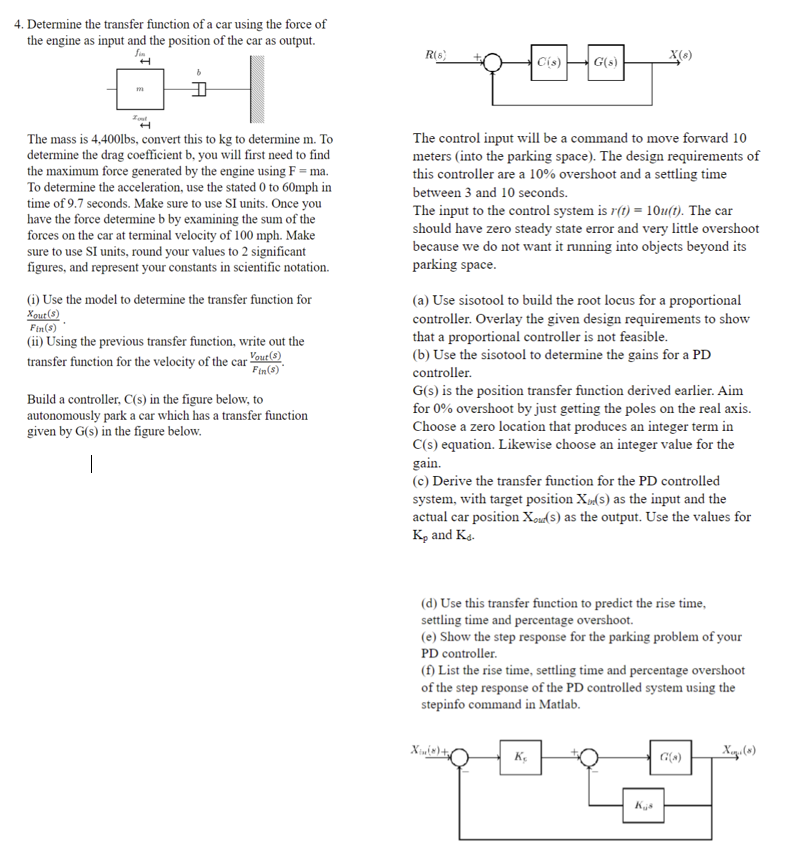 Solved Determine the transfer function of a car using the | Chegg.com