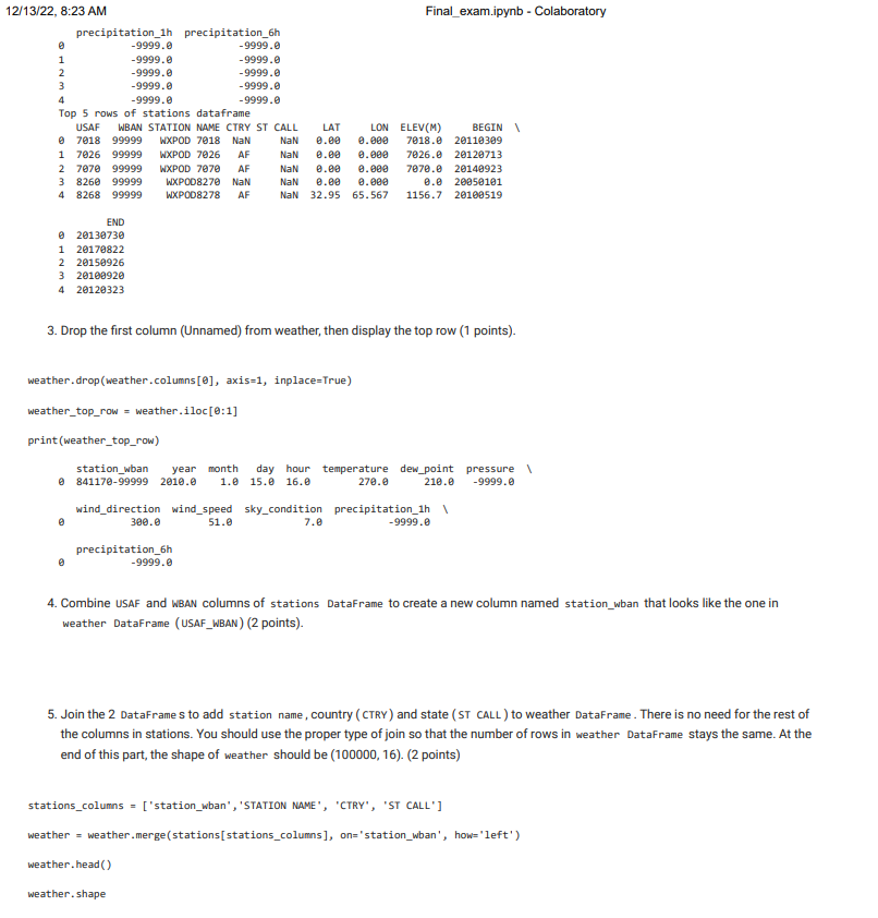 In this exam you will work with the weather dataset. | Chegg.com