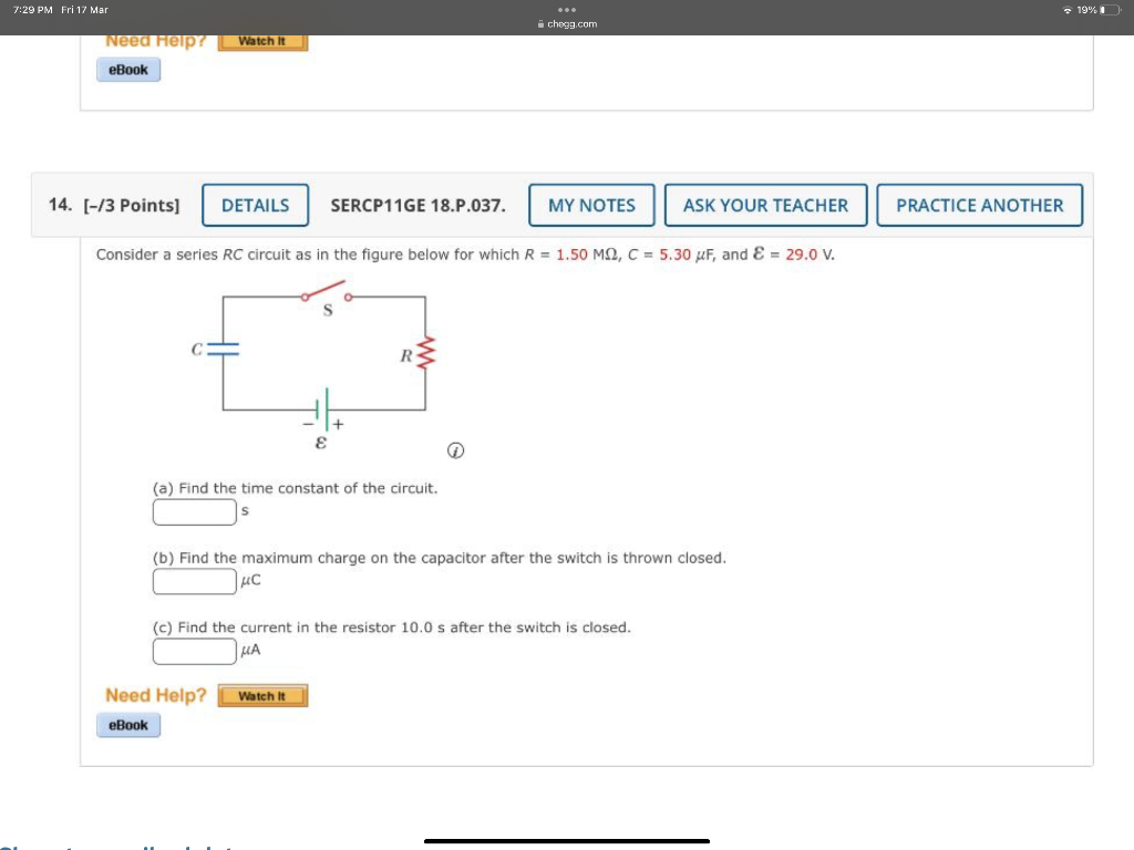 Solved Consider a series RC circuit as in the figure below | Chegg.com