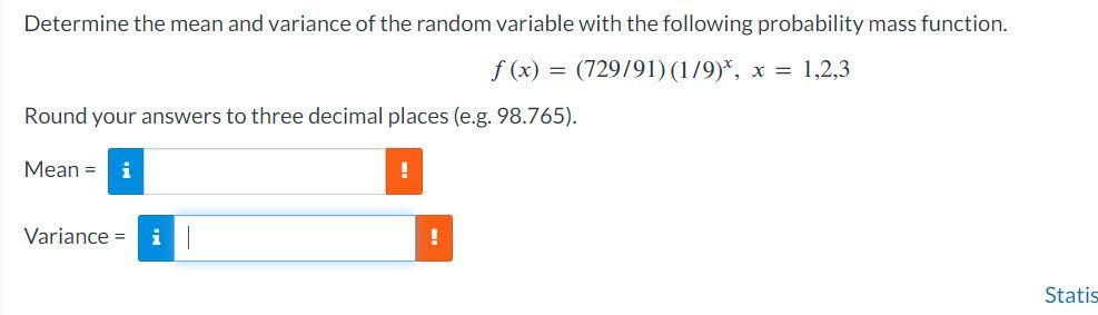 Solved Determine the mean and variance of the random | Chegg.com