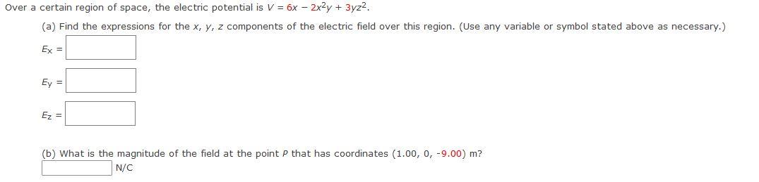 Solved Over a certain region of space, the electric | Chegg.com