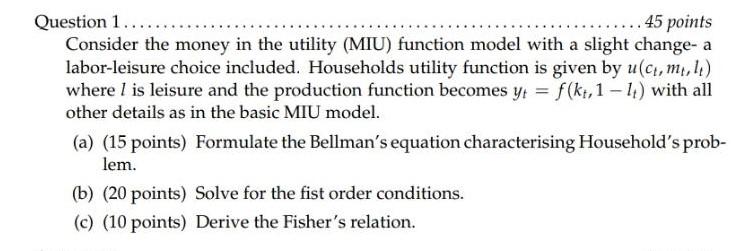 Solved Consider the money in the utility (MIU) function | Chegg.com