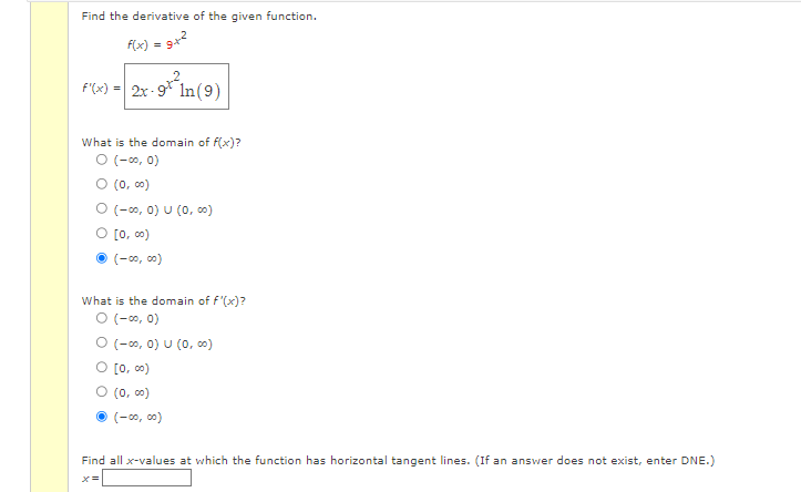 Solved Find the derivative of the given function. f(x)=9x2 | Chegg.com