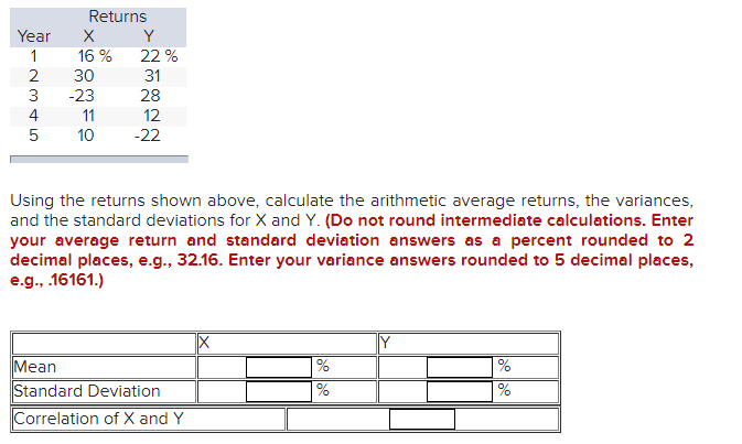 Solved Using the returns shown above, calculate the | Chegg.com