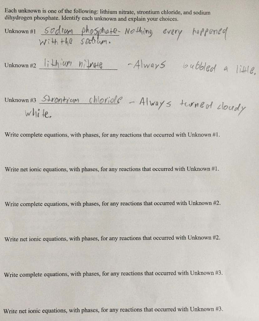 Part II: Identification of unknown reactants 1. | Chegg.com