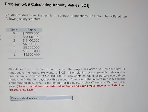 Solved Problem 6-59 Calculating Annuity Values (L01) An | Chegg.com
