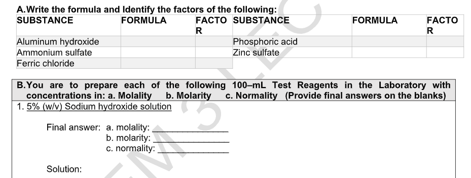 Solved FORMULA FACTO R A.Write the formula and Identify the | Chegg.com