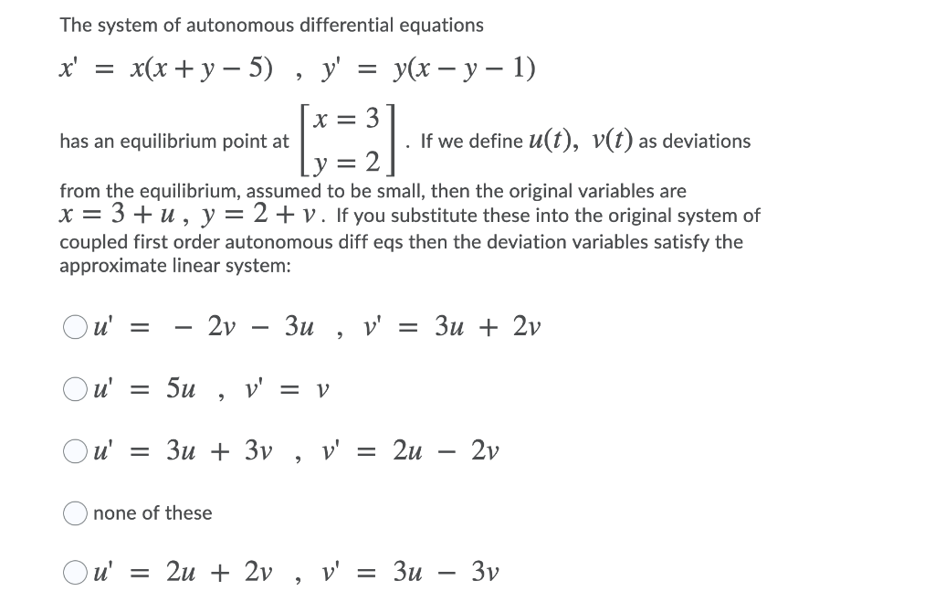 Solved The system of autonomous differential equations x' = | Chegg.com