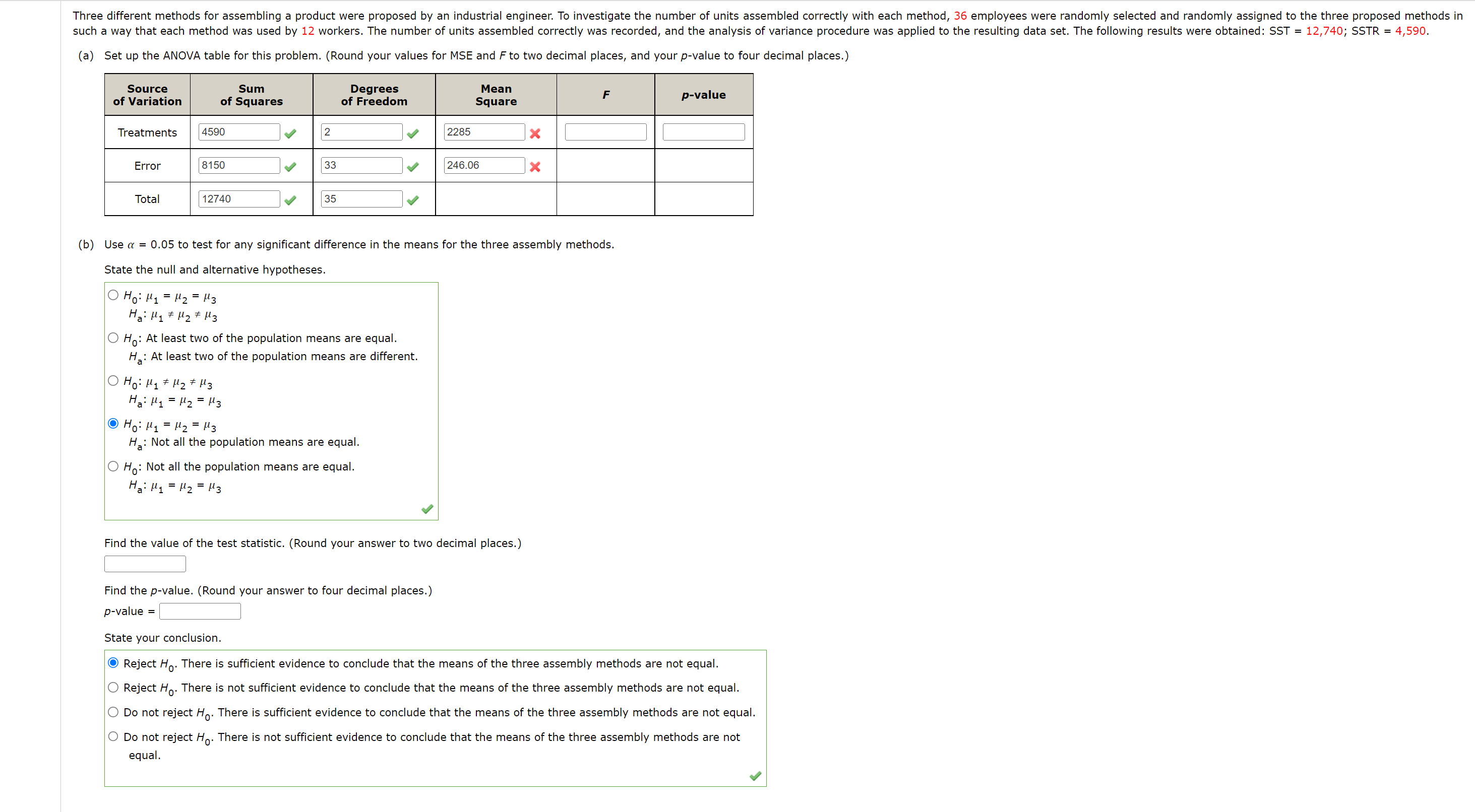 Solved Three different methods for assembling a product were | Chegg.com