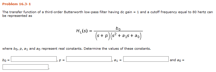Solved Problem 16.3-1 The transfer function of a third-order | Chegg.com