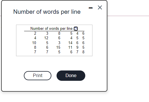 Solved - Х Number of words per line Number of words per line | Chegg.com