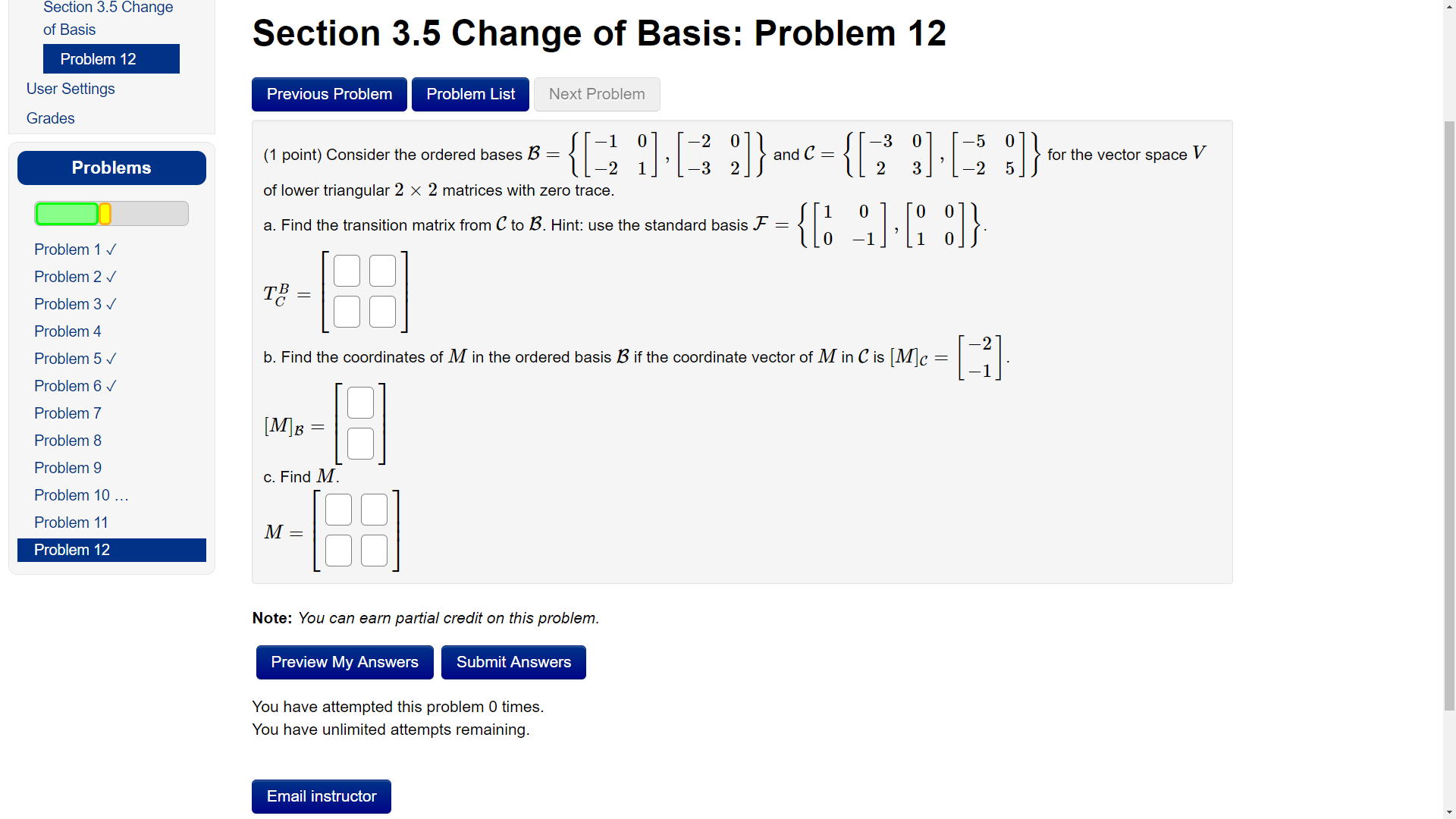 Solved of Basis Section 3.5 Change of Basis: Problem 11 | Chegg.com