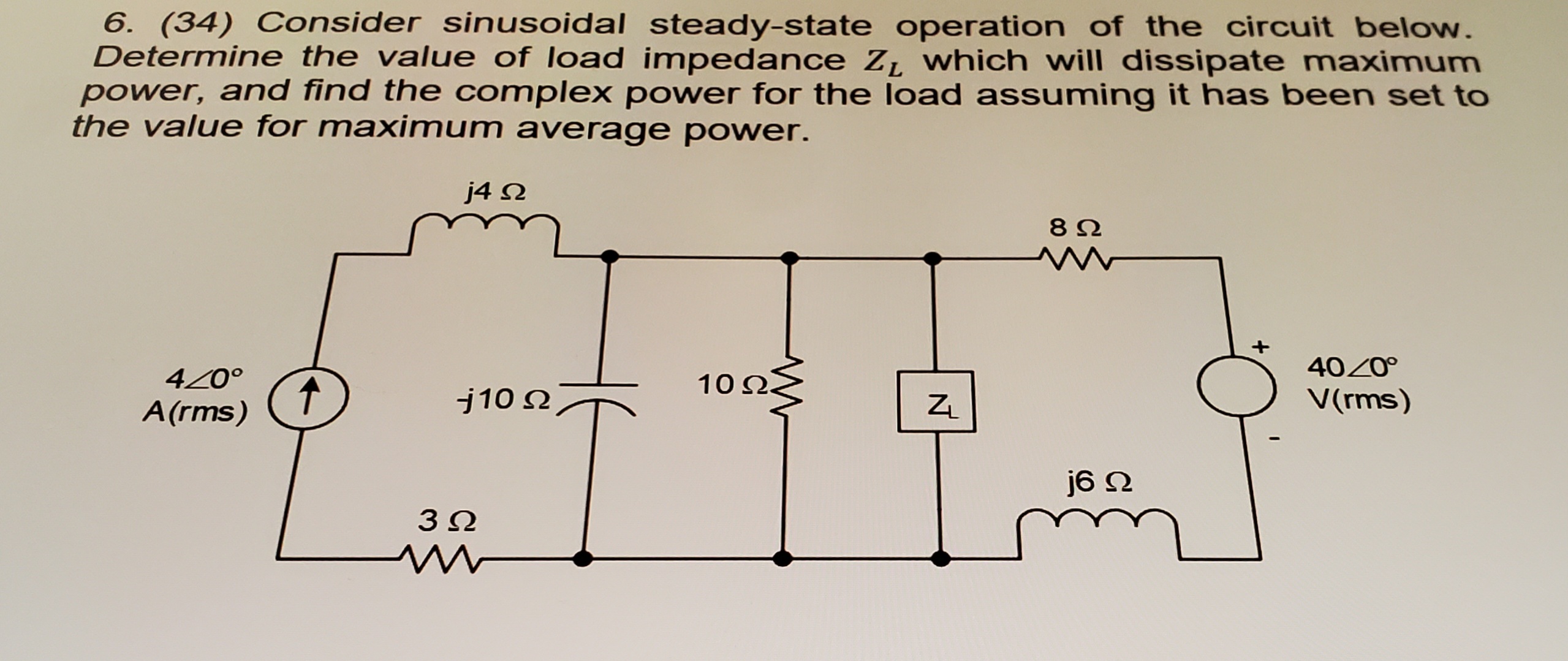 Solved 6. (34) Consider sinusoidal steady-state operation of | Chegg.com