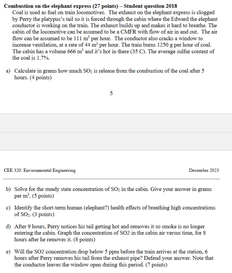 Solved Combustion on the elephant express ( 27 points) - | Chegg.com