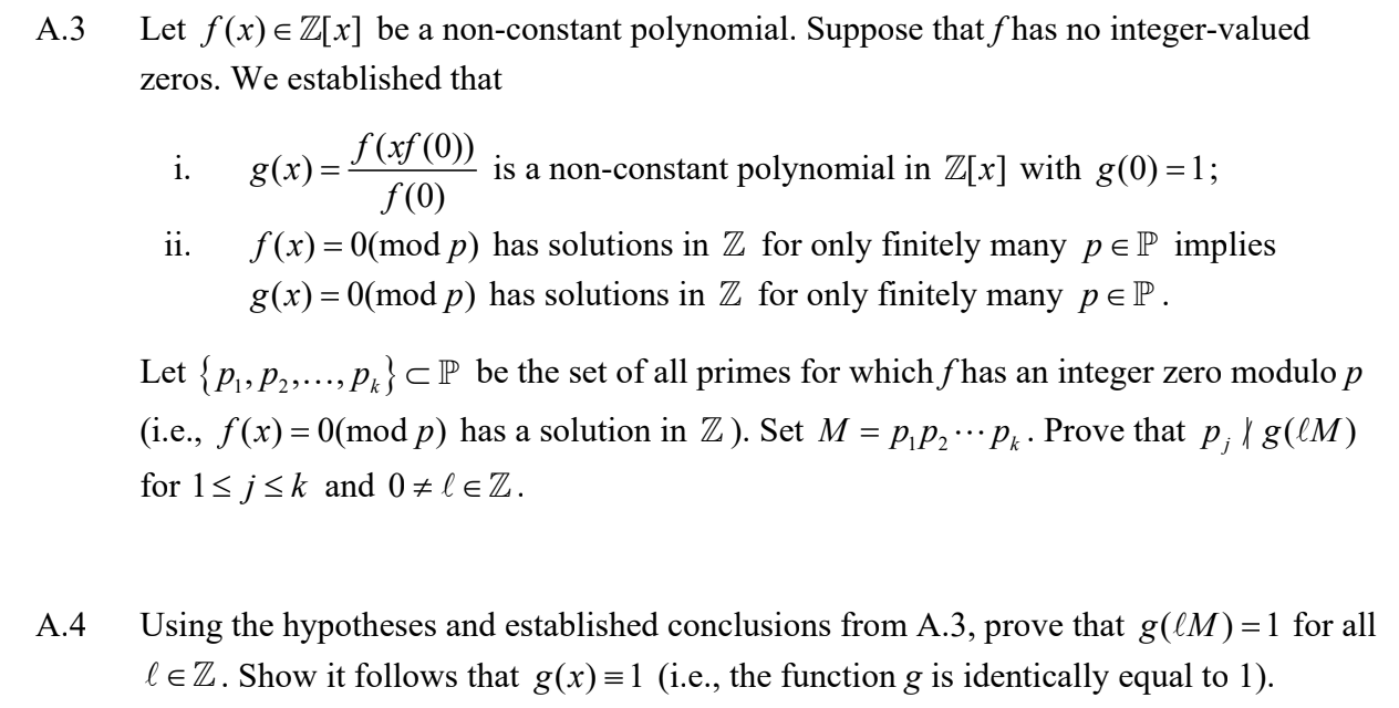 A.3 Let f(x) e Z[x] be a non-constant polynomial. | Chegg.com