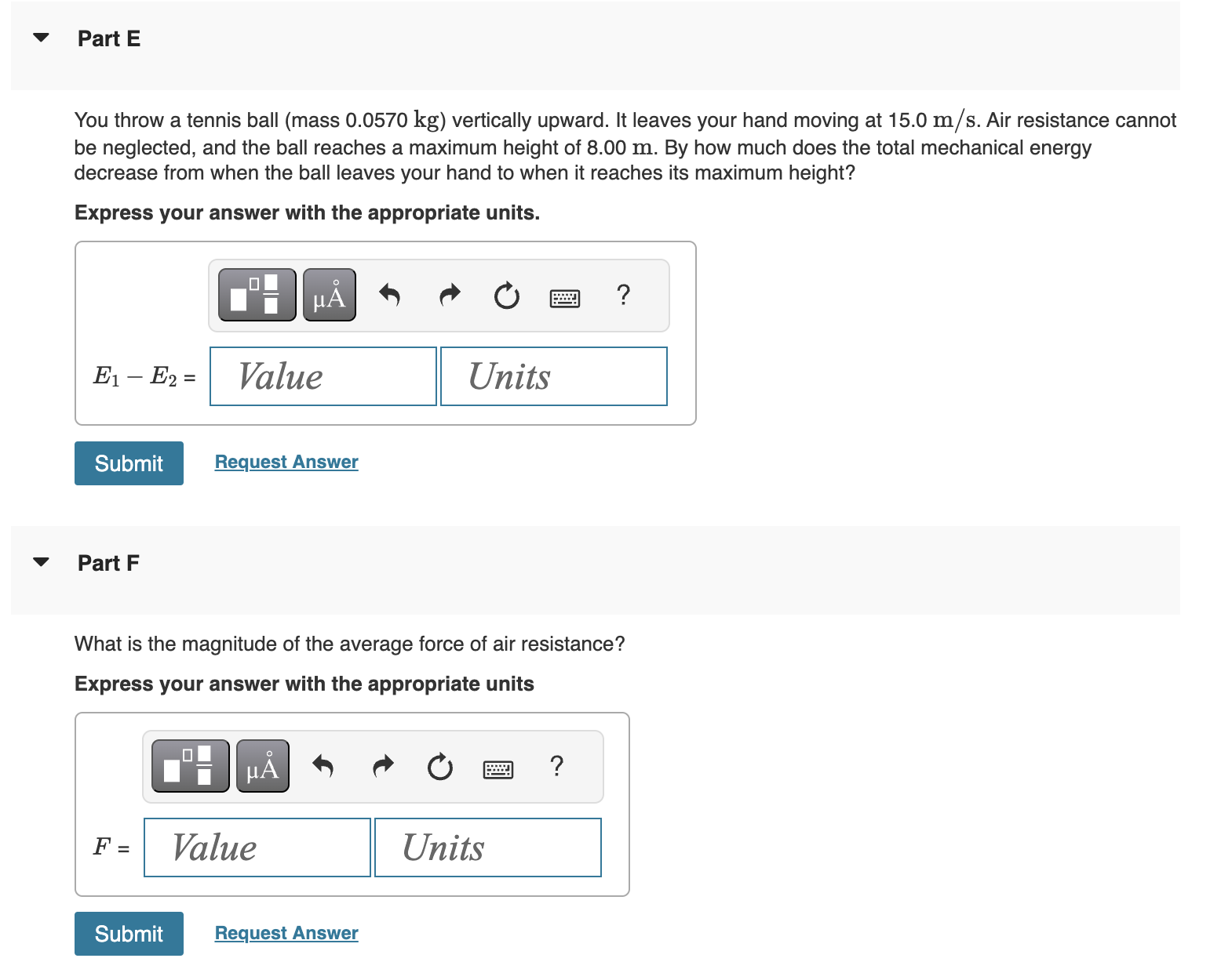Solved Part EYou throw a tennis ball (mass 0.0570 ﻿kg ) | Chegg.com
