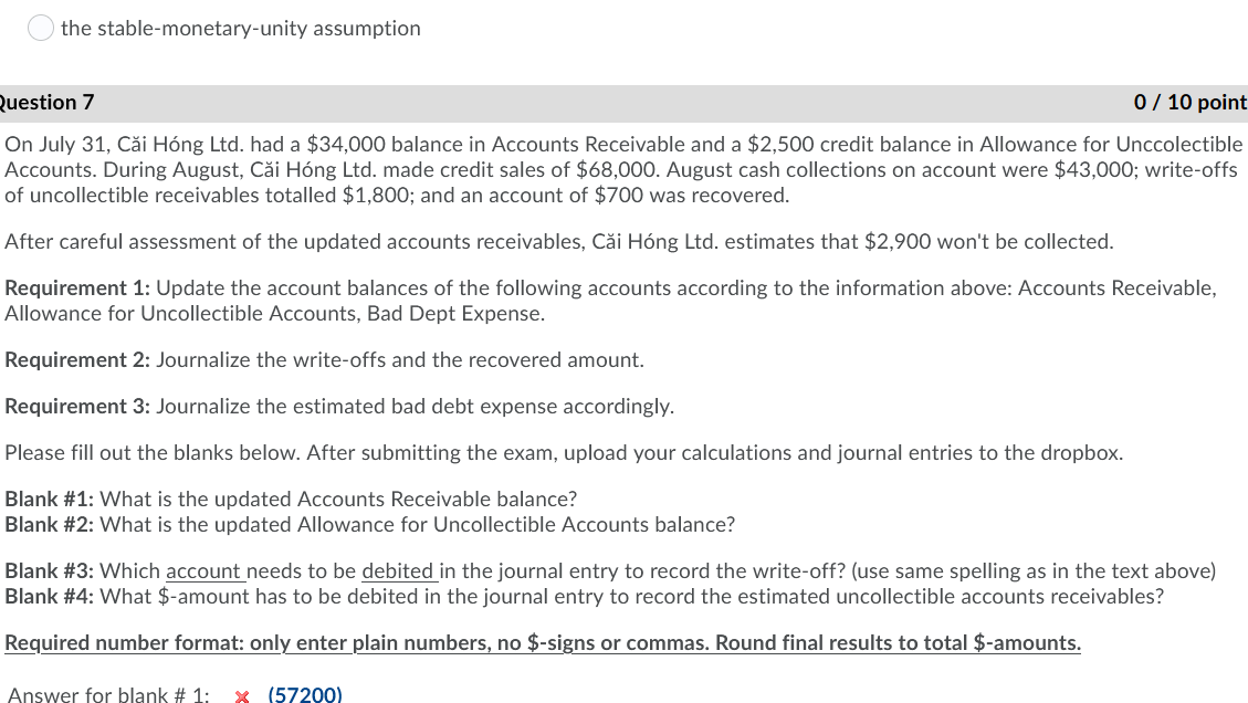 Solved the stable-monetary-unity assumption Question 7 0 / | Chegg.com