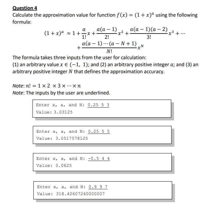 Solved Question 4 Calculate the approximation value for | Chegg.com