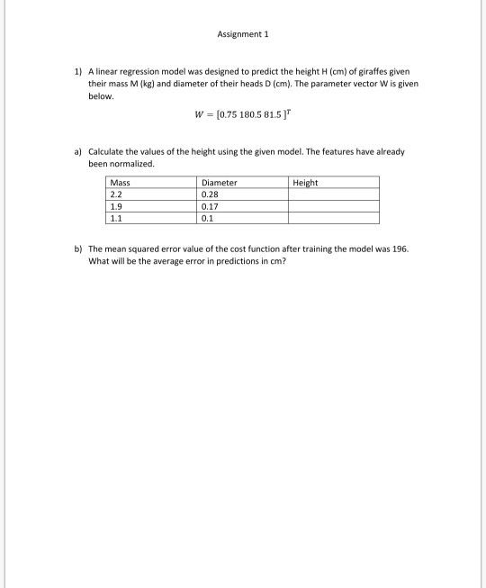 Solved Assignment 1 1) A linear regression model was | Chegg.com