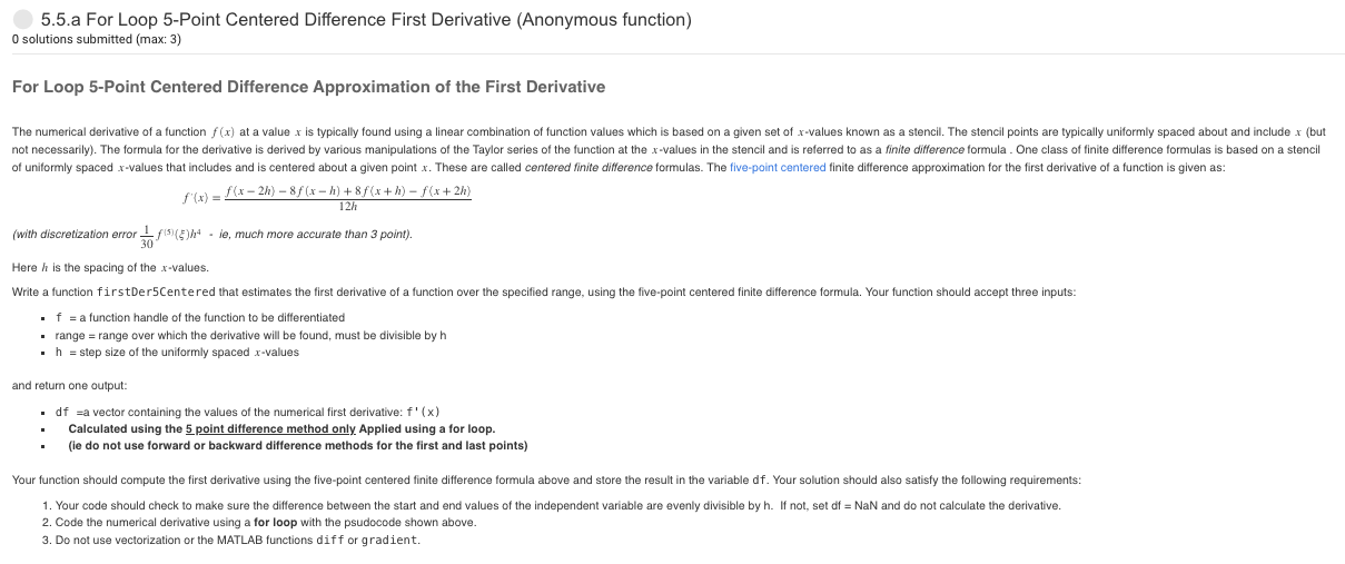 Solved 5.5.a For Loop 5-Point Centered Difference First | Chegg.com