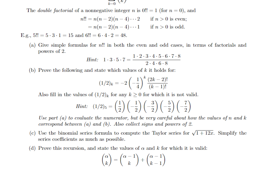Solved The double factorial of a nonnegative integer n ﻿is | Chegg.com