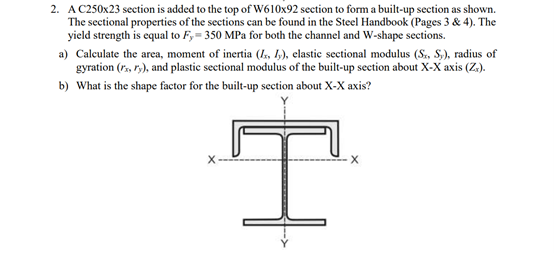 Solved 2. A C250x23 section is added to the top of W610x92 | Chegg.com