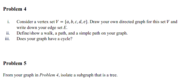 Solved Problem 4 i. Consider a vertex set V = {a,b,c,d,e). | Chegg.com