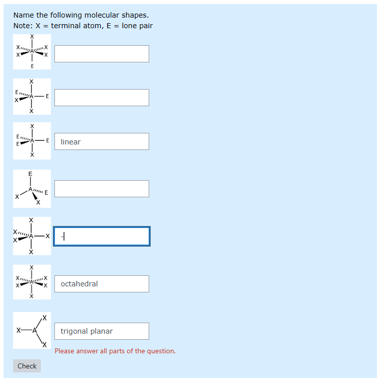 Solved Name the following molecular shapes. Note: X= | Chegg.com