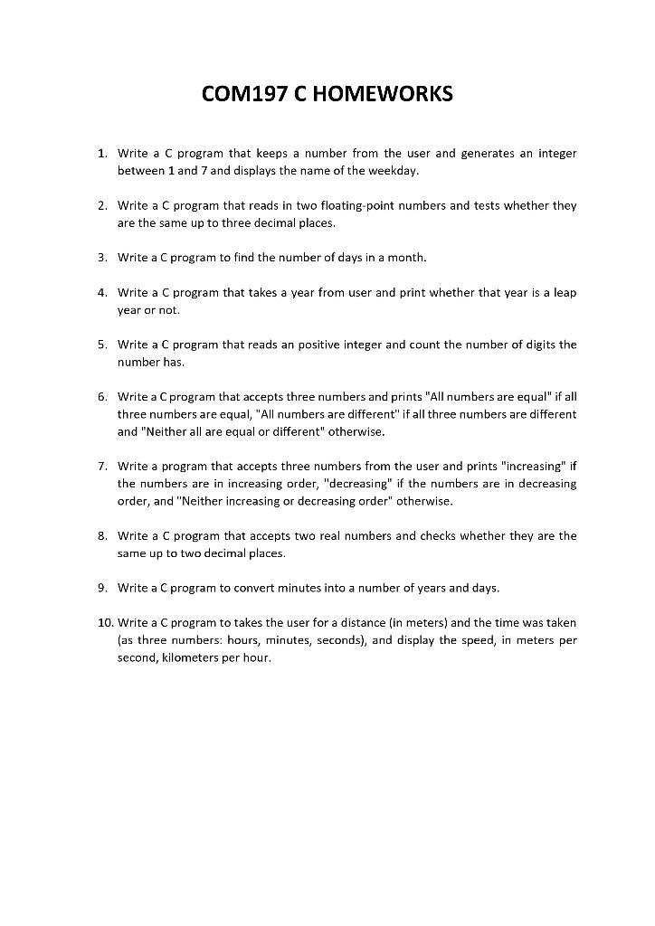 Solved COM197 C HOMEWORKS 1. Write a C program that keeps a | Chegg.com