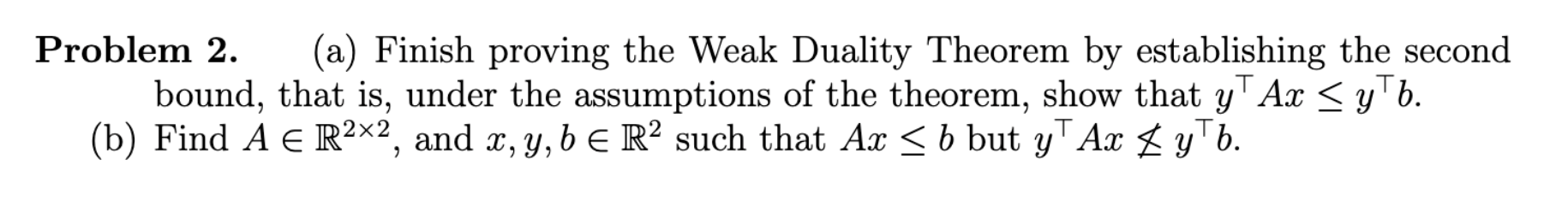 Solved Problem 2. (a) Finish proving the Weak Duality | Chegg.com