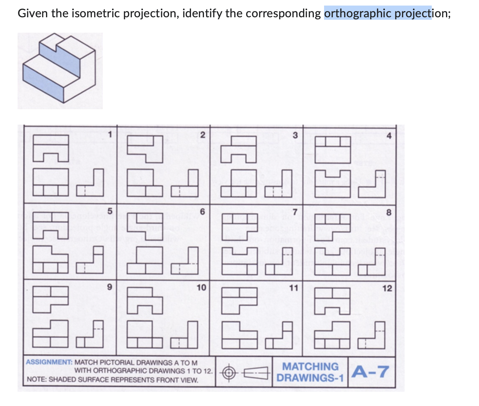 Solved Given the isometric projection, identify the | Chegg.com