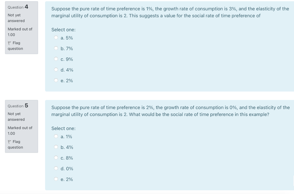 Solved Question 4 Suppose the pure rate of time preference | Chegg.com