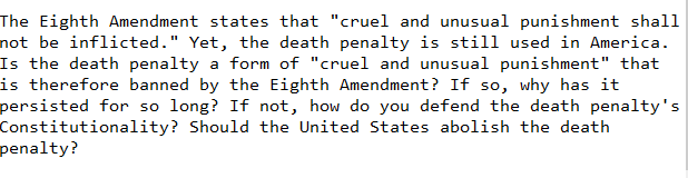 Solved The Eighth Amendment states that "cruel and unusual | Chegg.com