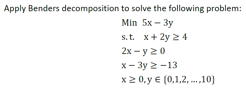 Solved Apply Benders decomposition to solve the following | Chegg.com