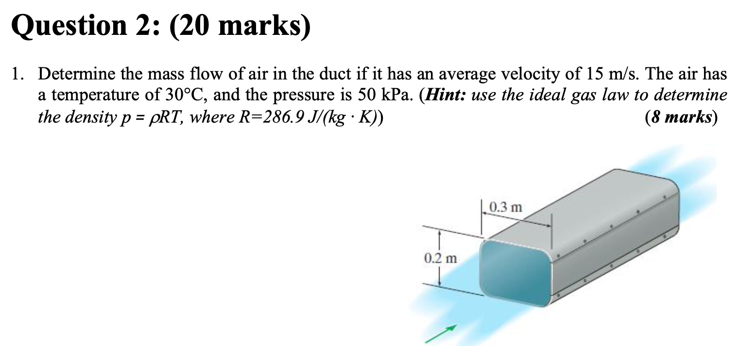 Solved Question 2: (20 ﻿marks)Determine the mass flow of | Chegg.com